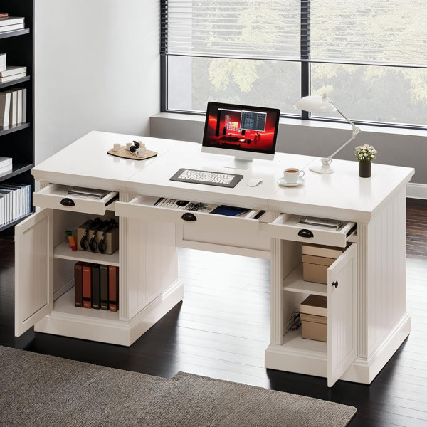 Lark Manor™ Elegant White 67'' Executive Desk,Computer Desk with Adjustable Shelves | Wayfair
